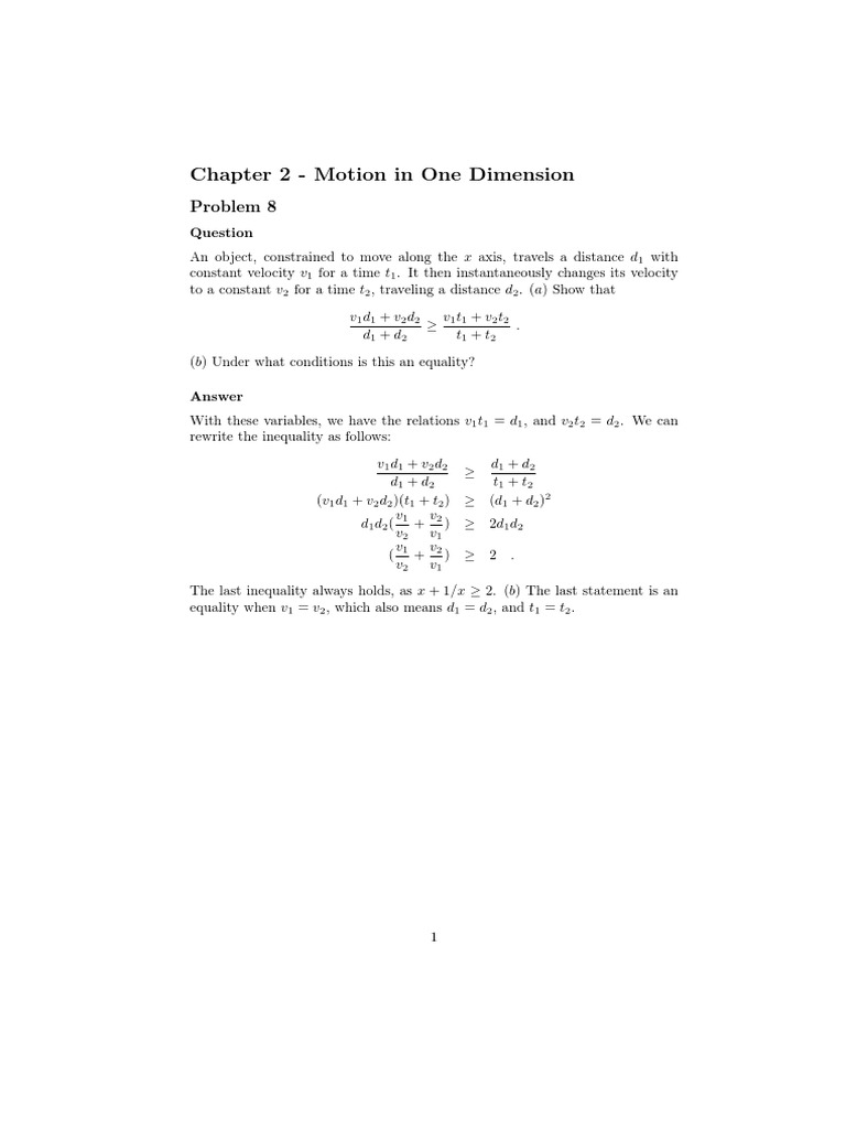 Chapter 2 - Motion in One Dimension: Problem 8 | PDF