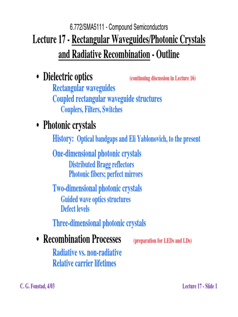 Rectangular Waveguides and Photonic Crystals Lecture | PDF | Waveguide ...