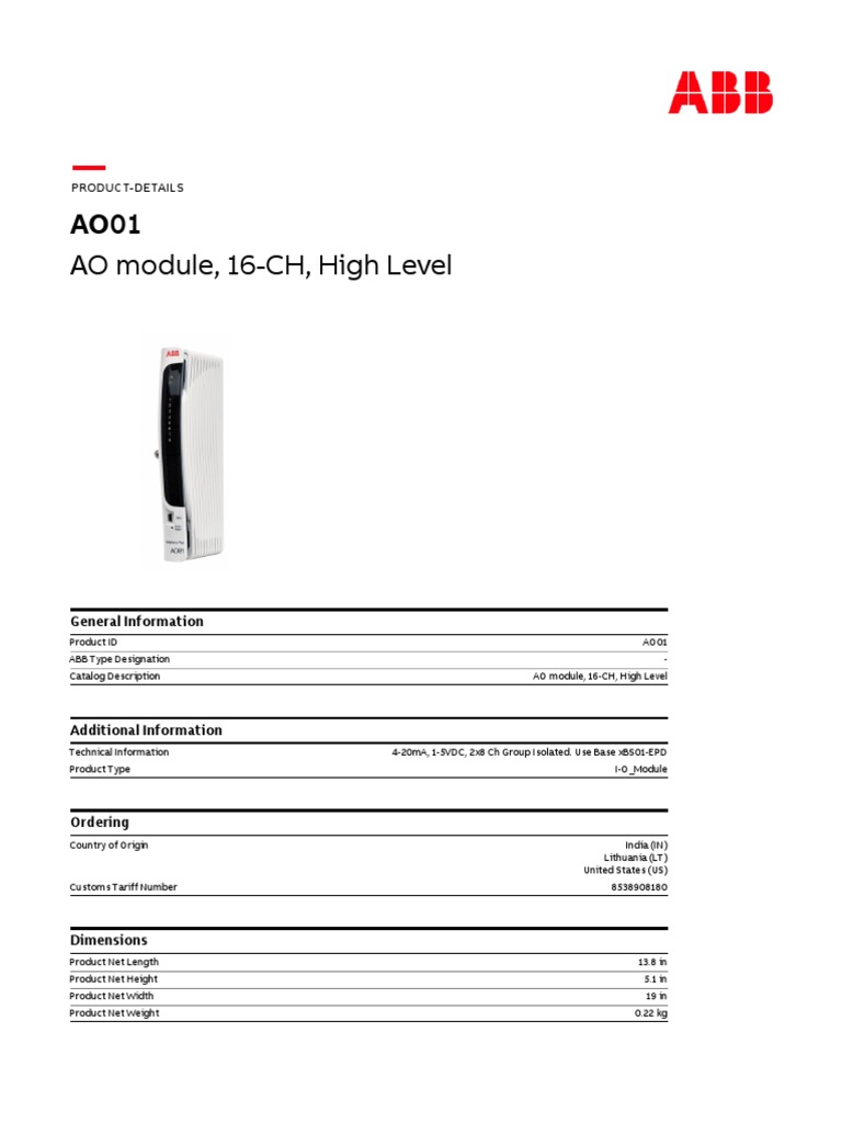 AO01 Ao Module 16 CH High Level | PDF