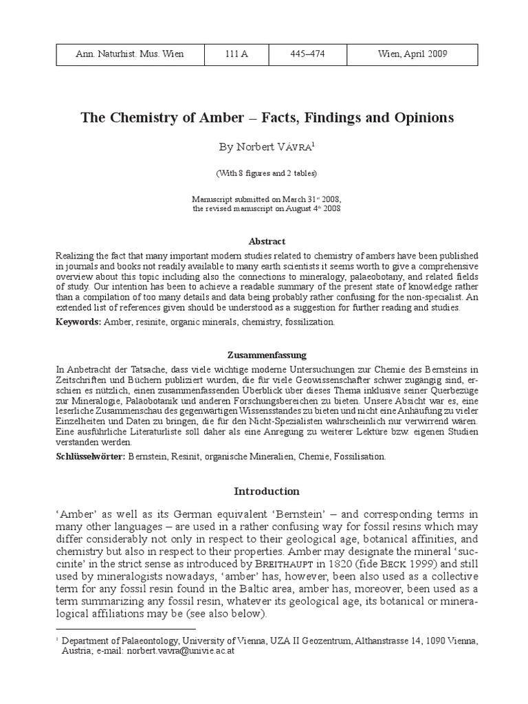 The Chemistry of Amber - Facts, Findings and Opinions | PDF | Amber | Resin