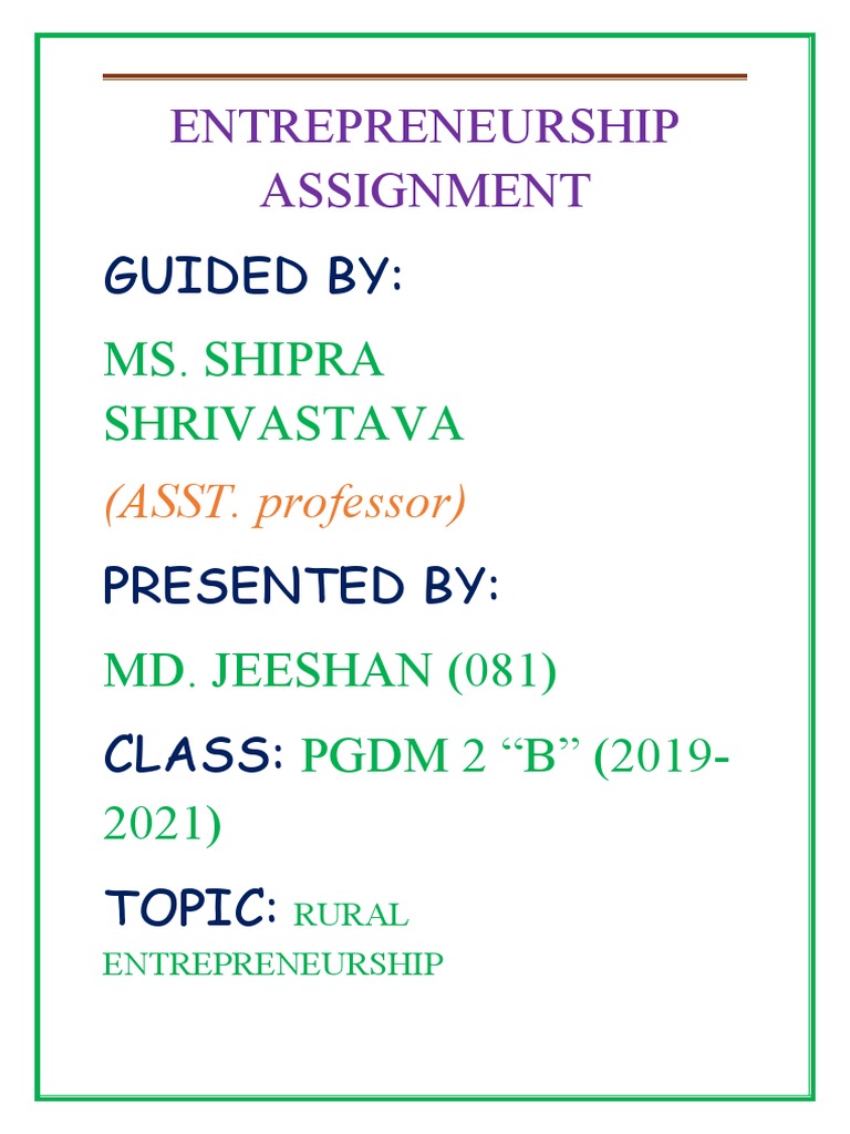 Entrepreneurship Assignment: Guided by | PDF | Entrepreneurship ...