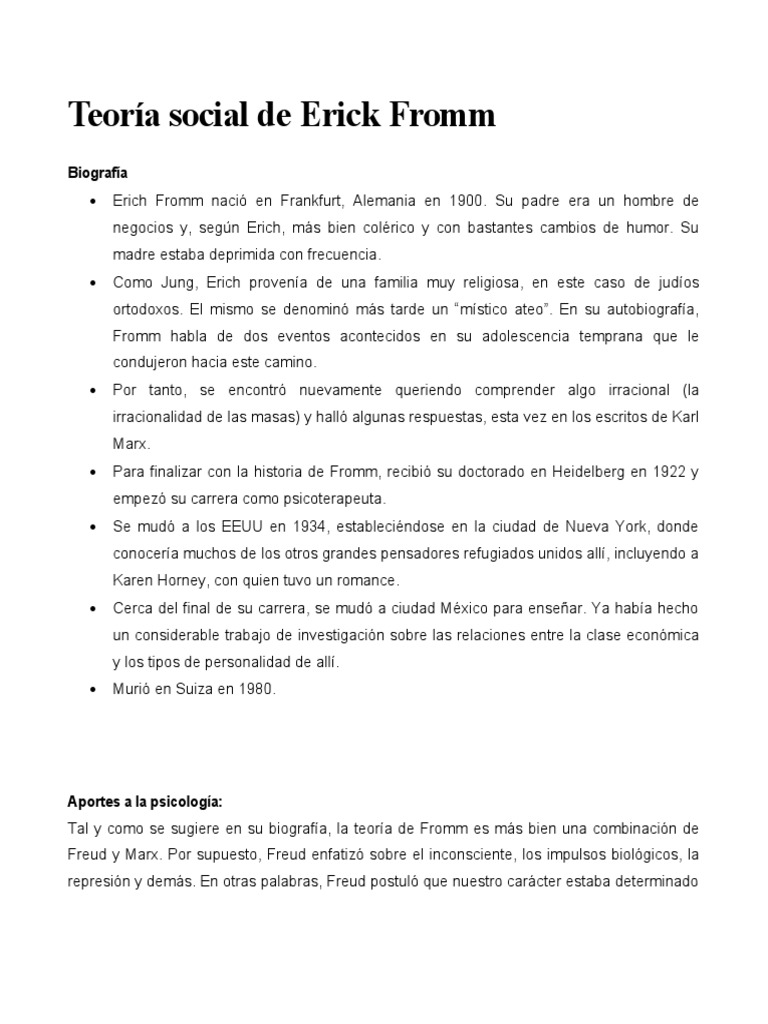 Teoria Social de Erick Fromm | PDF | Erich Fromm | Libertad