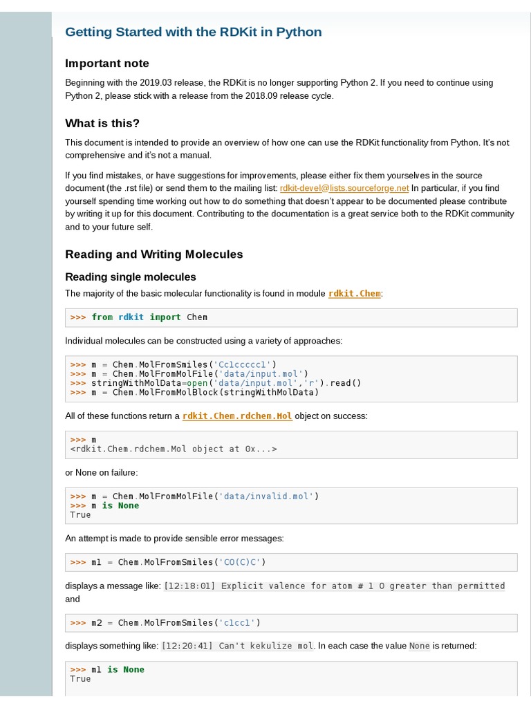 Getting Started With The RDKit in Python - The RDKit 2020.03.1 Documentation PDF | PDF ...