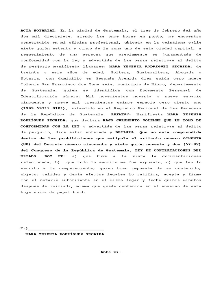 Acta Notarial De Declaración Jurada Pdf 6679