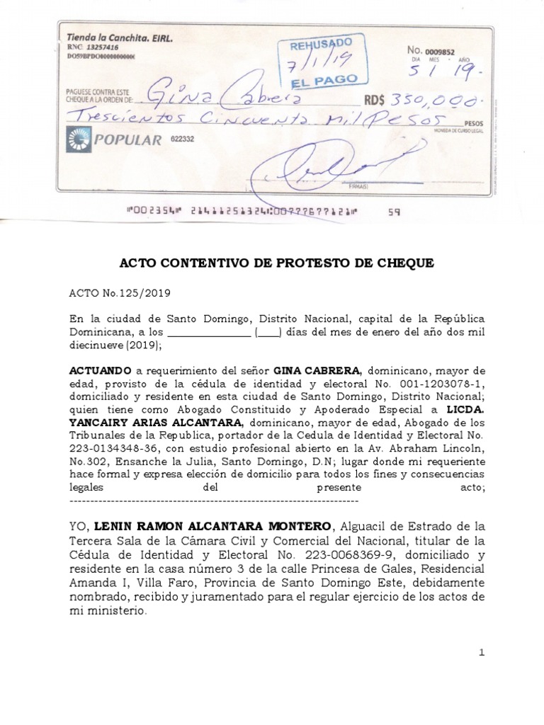 Yancairy Arias Alcantara - Protesto de Cheque 01 | PDF | Cheque ...