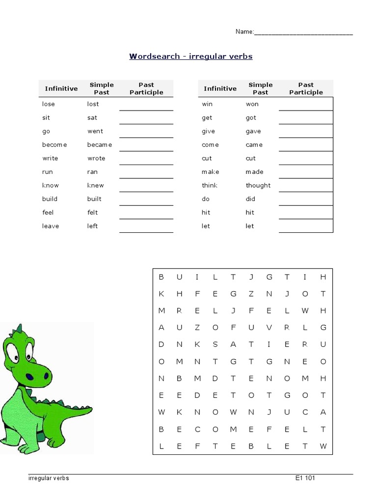 Irregular Verbs Wordsearch | PDF