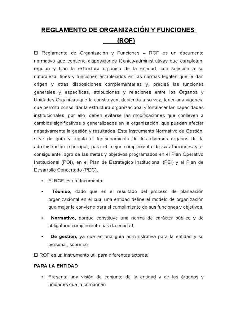 Reglamento de Organización y Funciones | PDF | Regulación | Planificación