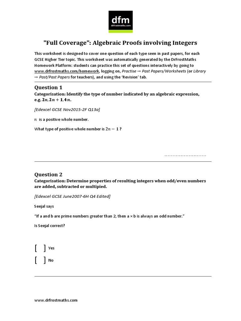 "Full Coverage": Algebraic Proofs Involving Integers: (Edexcel GCSE ...