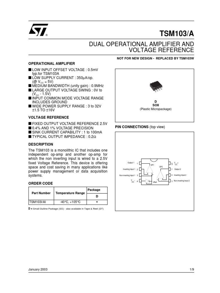 TSM103/A: Dual Operational Amplifier and Voltage Reference | PDF | Operational Amplifier ...