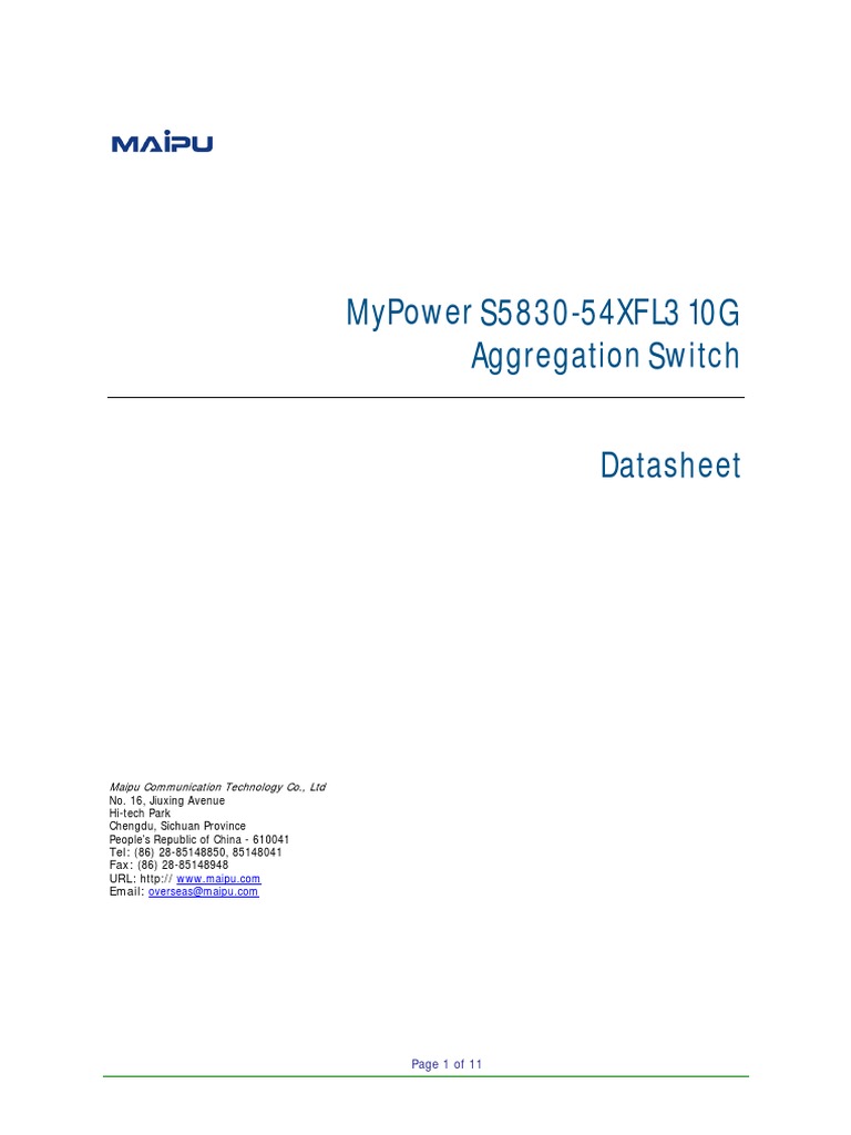 MyPower S5830-54XF L3 10G Aggregation Switch Datasheet 20181127 | PDF ...