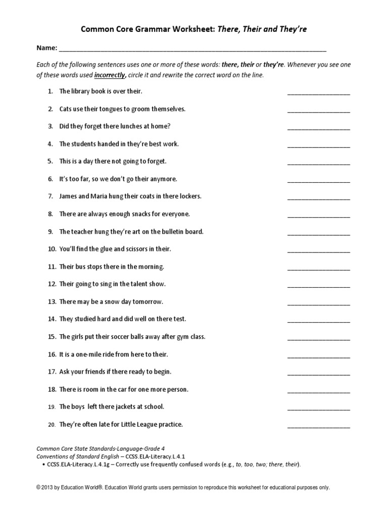 Common Core Grammar Worksheet:: Name | Download Free PDF ...