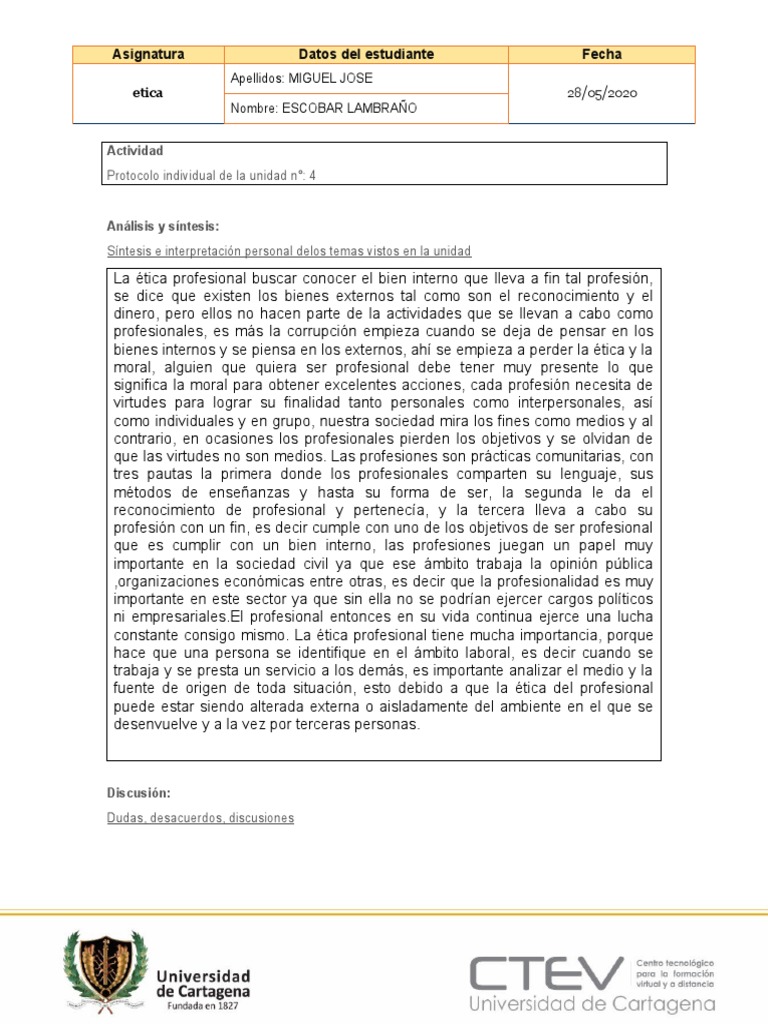 Protocolo Individual Etica 4 | PDF | Moralidad | Teorías filosóficas