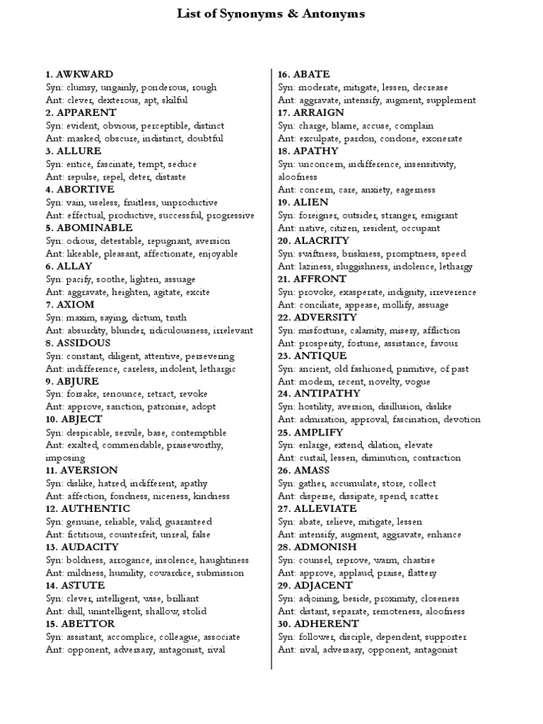 List of Synonyms Antonyms | PDF | Morality