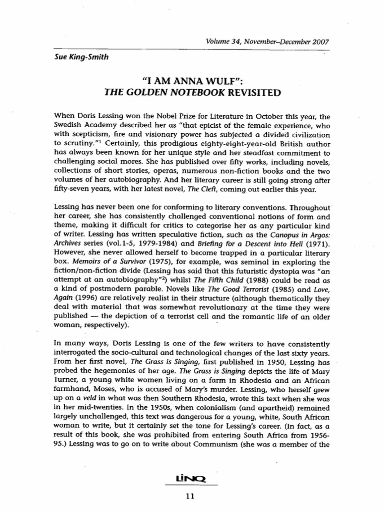 The Golden Notebook Revisited: "I Am Anna Wulf" | PDF