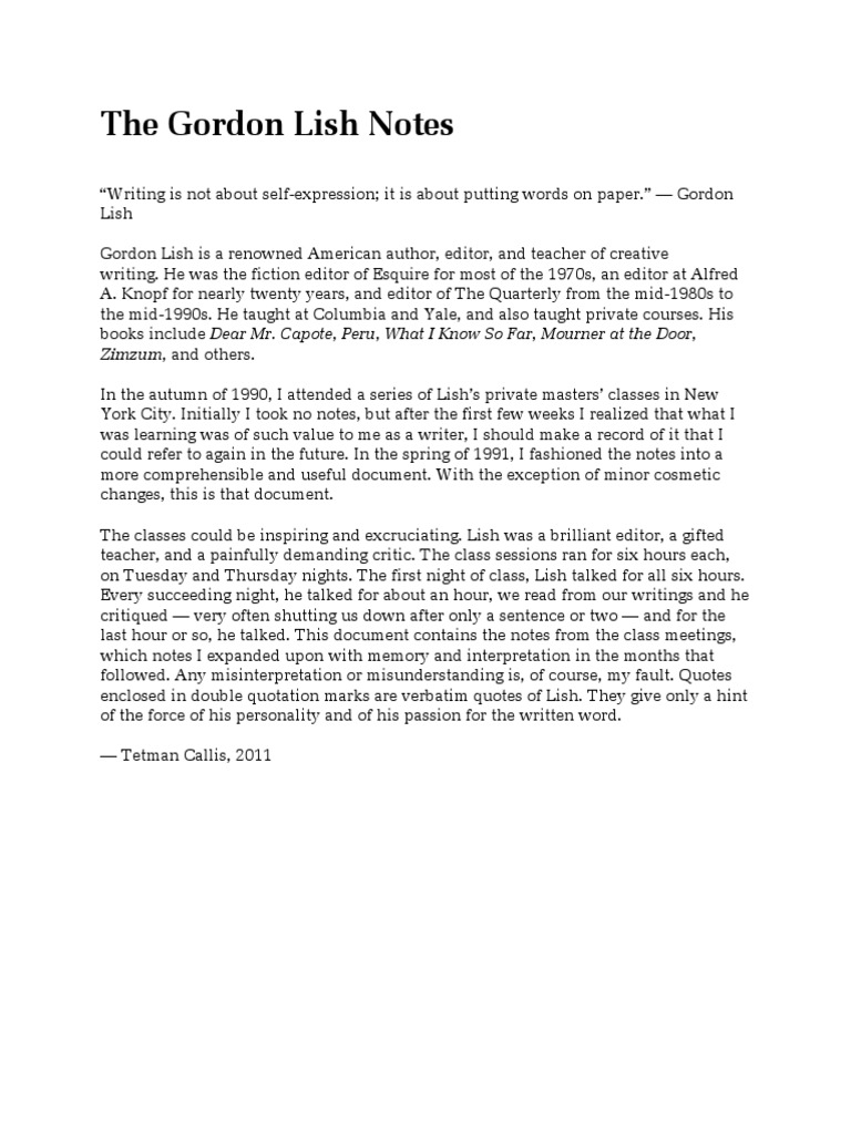 The Gordon Lish Notes | PDF | Cognitive Science