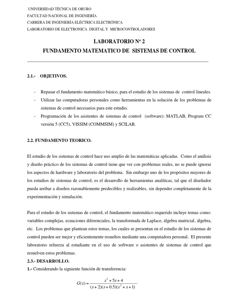 Lab 2 Sistemas de Control 29042020 | PDF | Sistema de control | Simulación