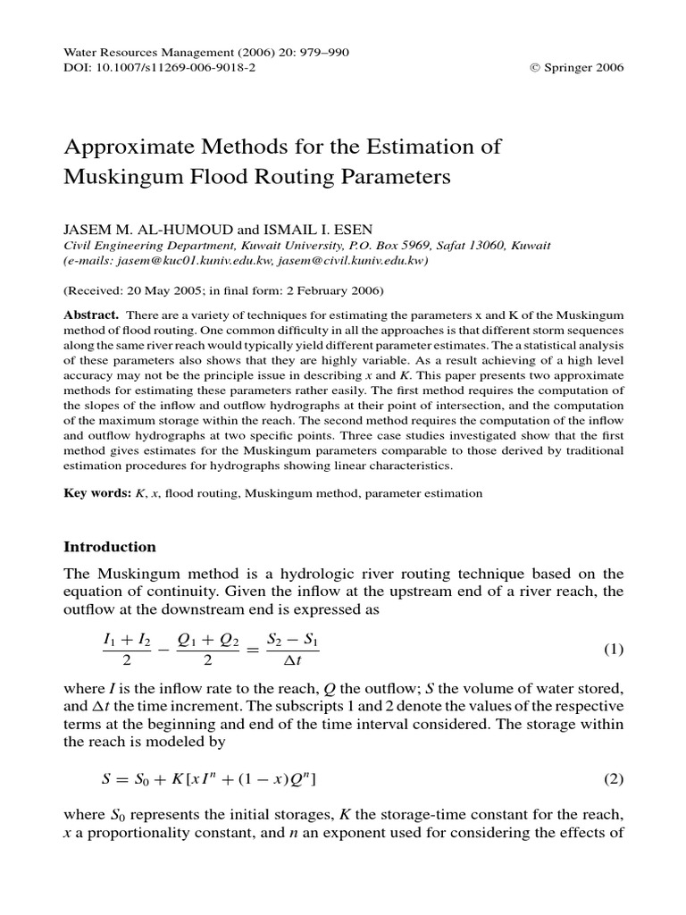 Approximate Methods For The Estimation of Muskingum Flood Routing ...