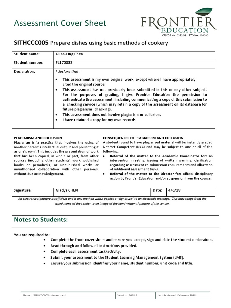 SITHCCC005 Cooking Operations Assessment | PDF | Roasting | Baking