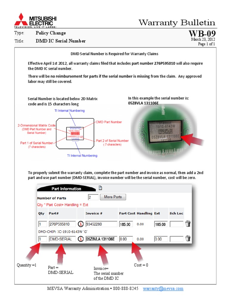 Warranty Bulletin: Policy Change DMD IC Serial Number | PDF