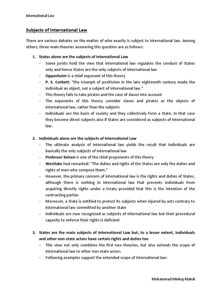 Subjects of International Law | PDF | International Law | Human Rights