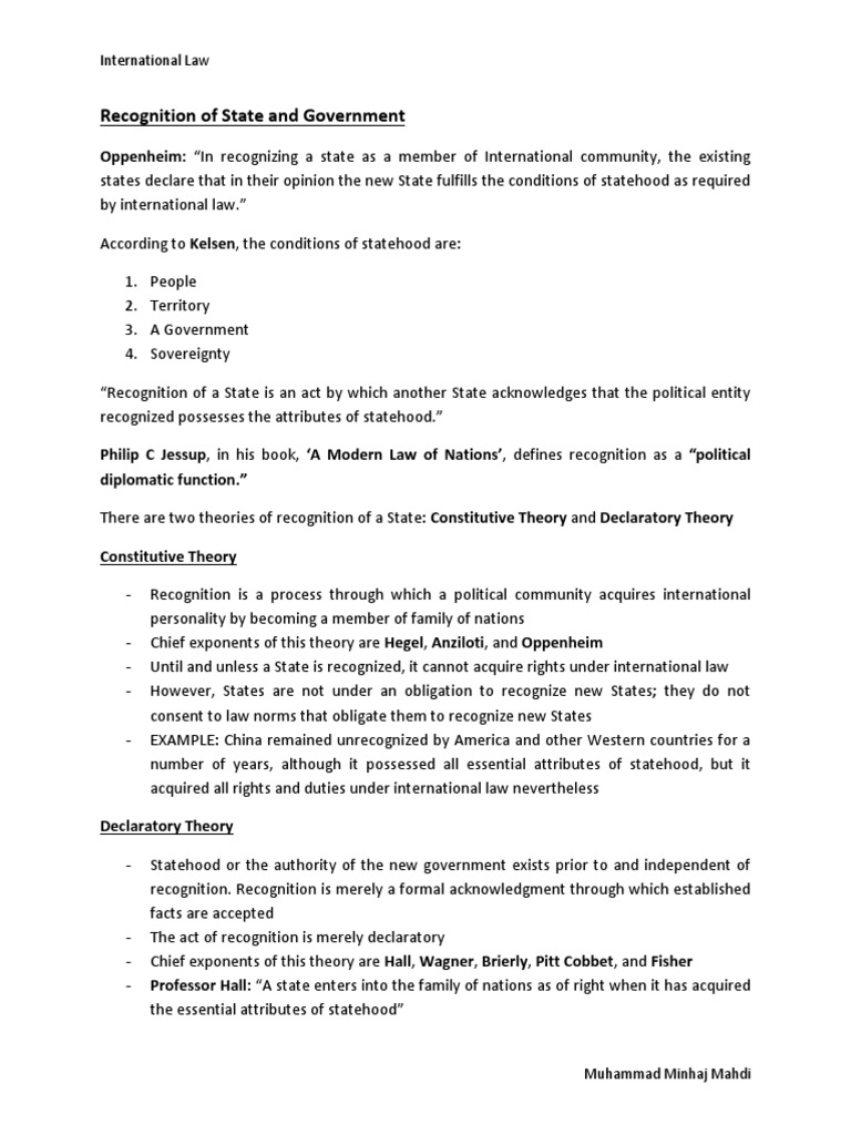 Recognition of State and Government | Download Free PDF | Sovereign ...