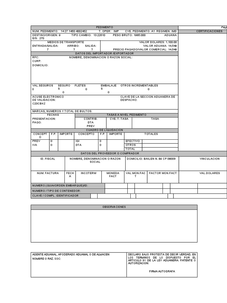 Formato de Pedimento Vacio | PDF | Cumplimiento de la ley | Crimen y violencia