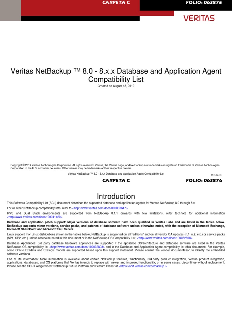 Veritas Netbackup ™ 8.0 - 8.X.X Database and Application Agent ...