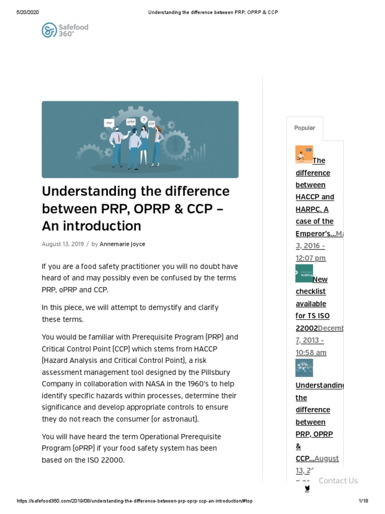 Understanding the difference between PRP, OPRP & CCP | PDF | Hazard ...