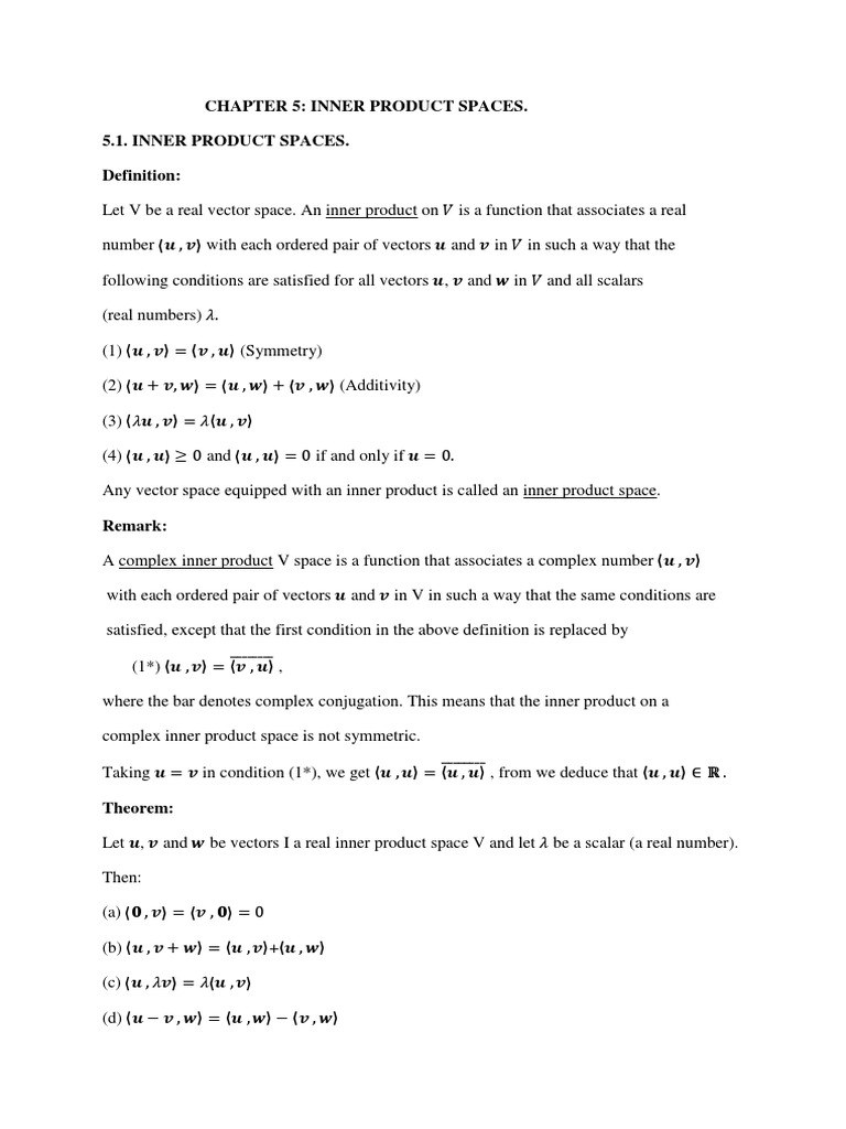 Chapter 5 Inner Product Spaces | PDF | Vector Space | Basis (Linear ...