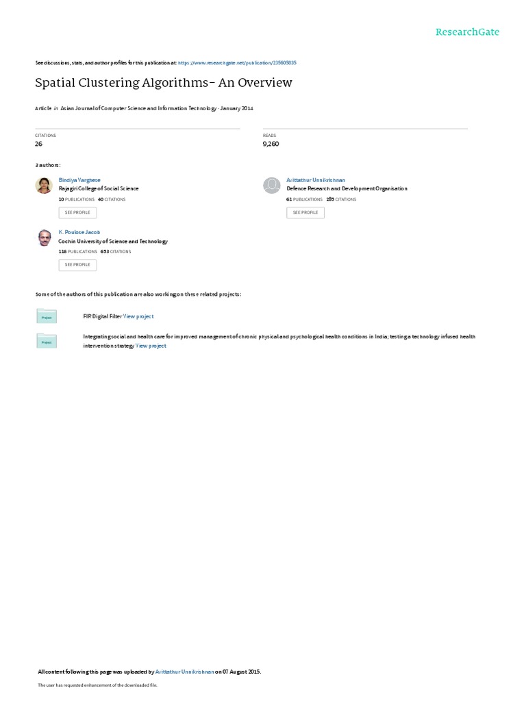 SPATIALCLUSTERINGALGORITHMS-ANOVERVIEW | PDF | Cluster Analysis | Spatial Analysis