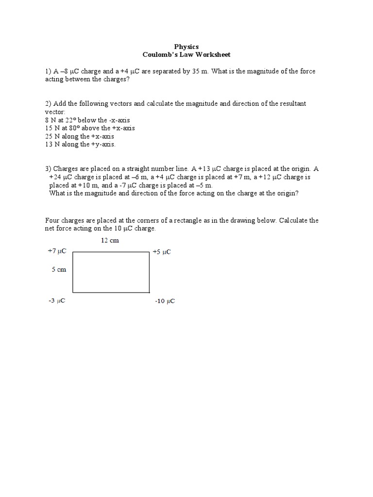 Physics Coulomb's Law Worksheet | PDF Physics Coulomb's Law Worksheet | PDF