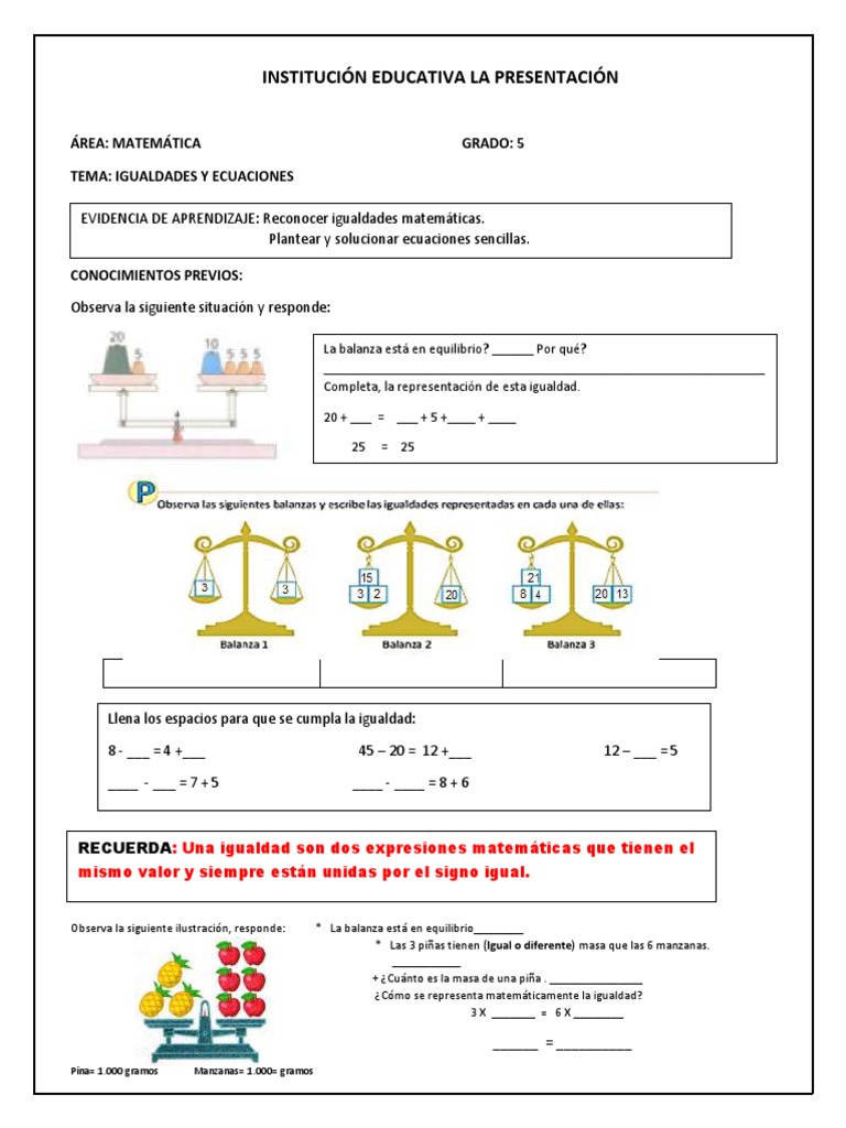 Igualdades y Ecuaciones | PDF | Ecuaciones | Objetos matemáticos