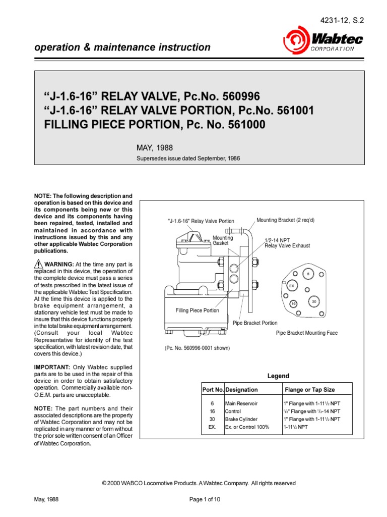 J 1 Relay Valve | PDF | Valve | Piston