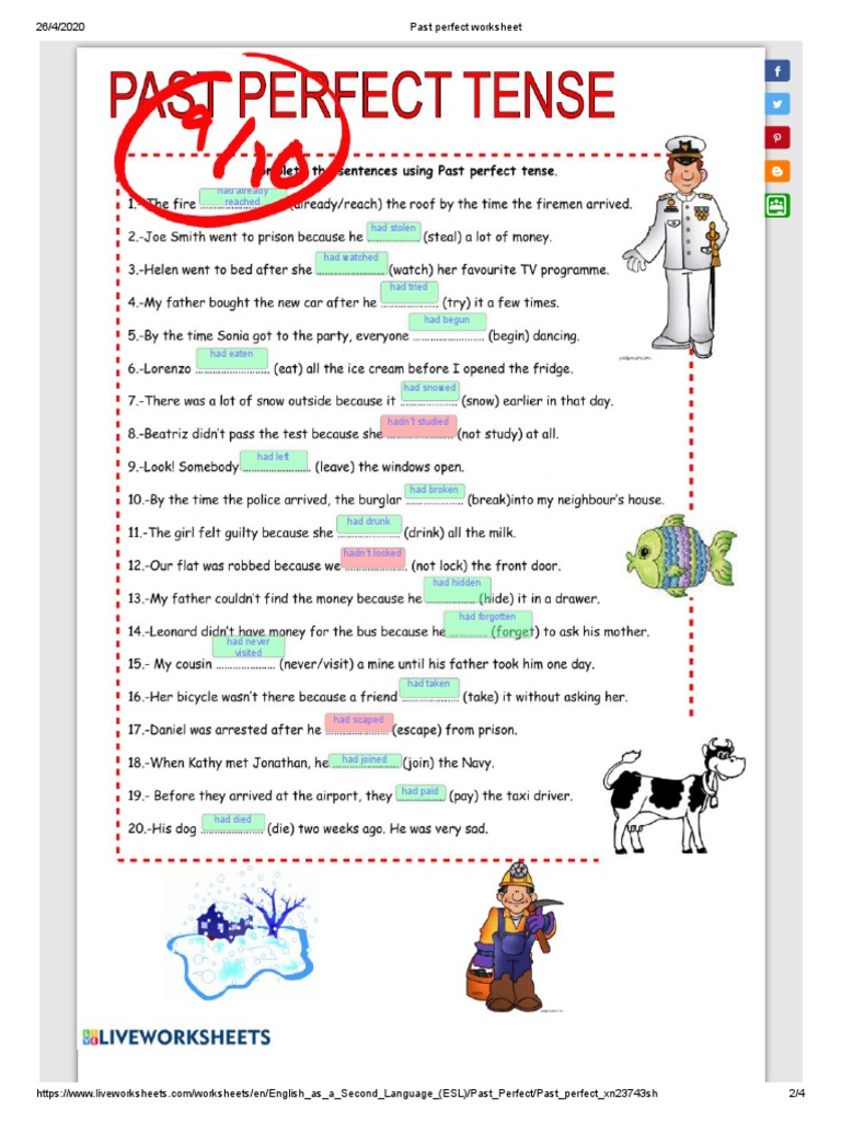 Past Perfect Worksheet | PDF