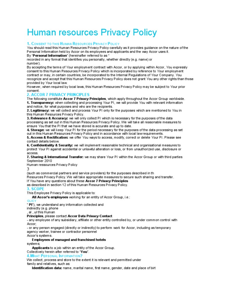 Human Resources Privacy Policy: 1. C H R P P | PDF | Privacy Policy ...