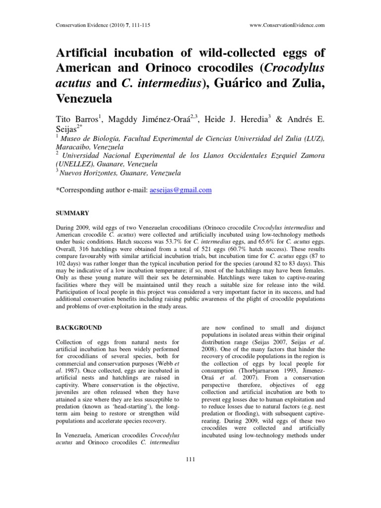 Barros Et Al 2010 Artificial Incubation C.intermedius y C.acutus VEN ...