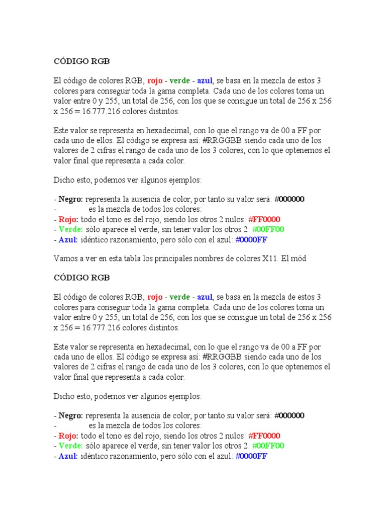 Código RGB | PDF | Modelo de color Rgb | Color