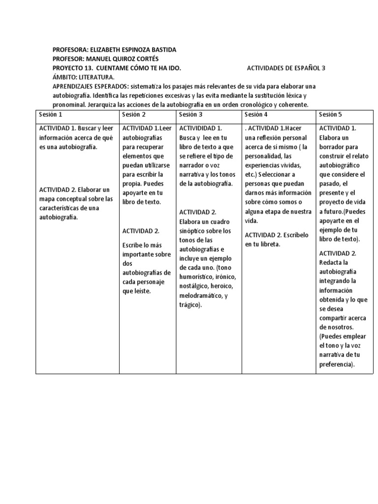 Actividades de Español 3 Tercer Envio | PDF | Autobiografías | Libros