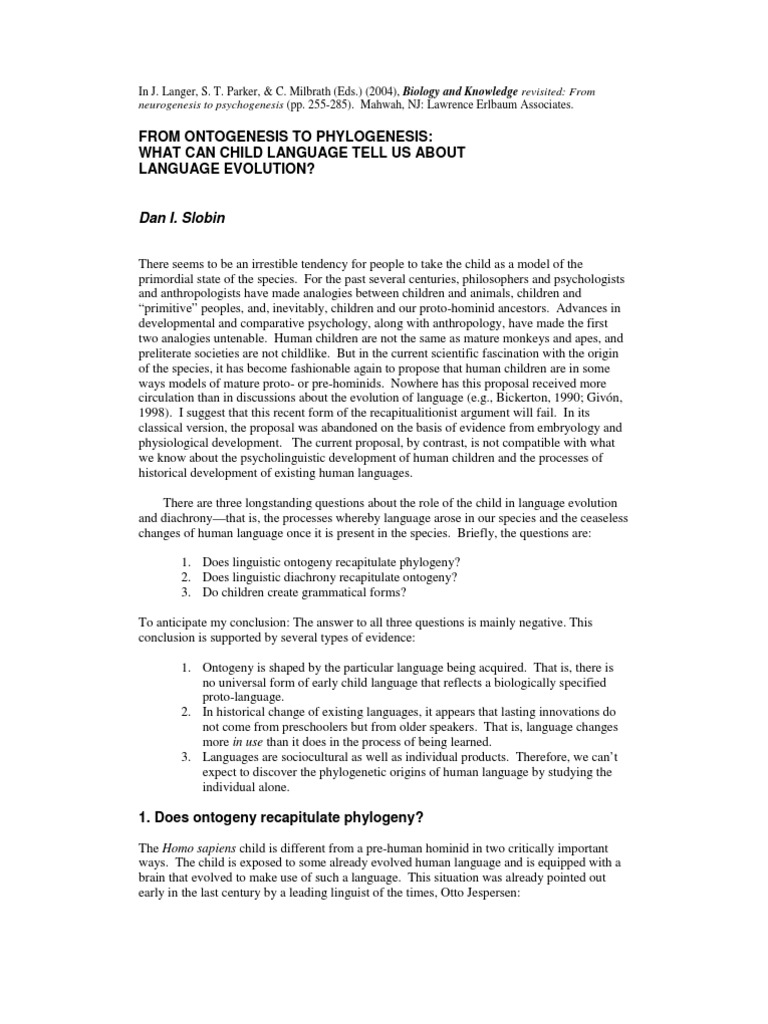 (2004) Slobin - Child Language and Evolution | PDF | Sign Language | Word