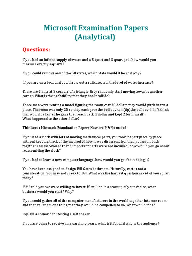 Microsoft Examination Papers (Analytical) : Questions | PDF