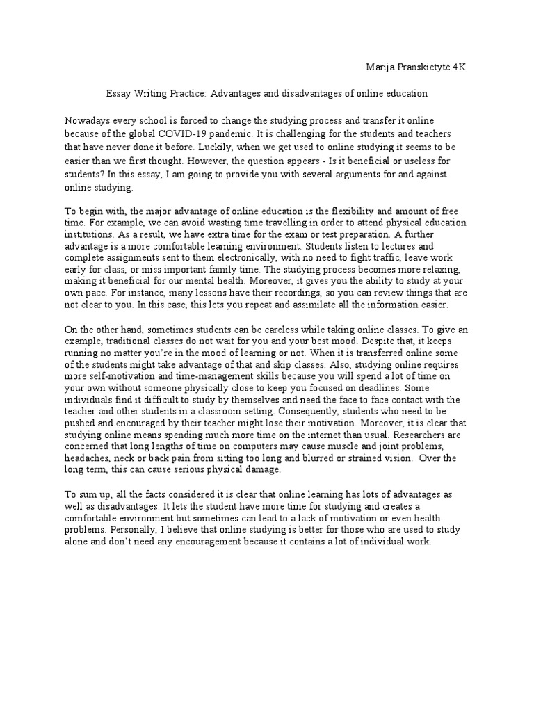 Essay Writing Practice - Advantages and Disadvantages of Online ...