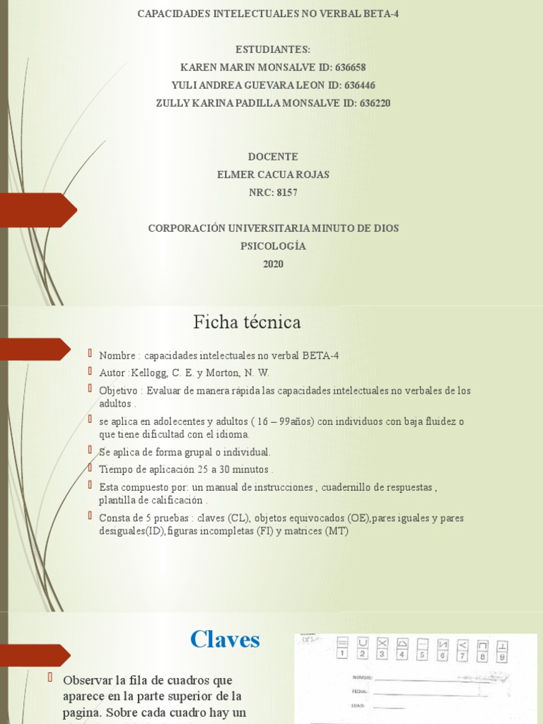 Beta 4 | PDF | Cociente de inteligencia | Pruebas psicologicas