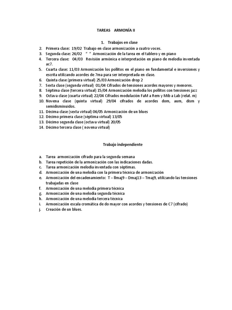 Lista de Tareas Armonía | PDF