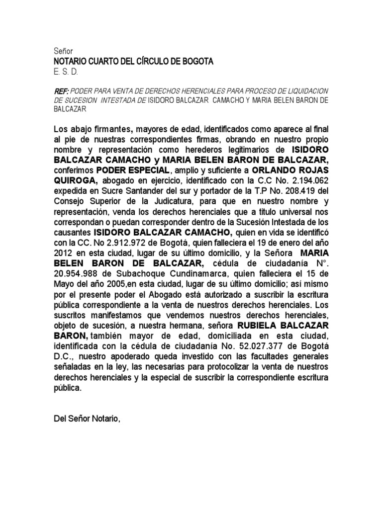 Poder Venta Derechos Herenciales Titulo Universal Imprimir | PDF | Bogotá | Justicia