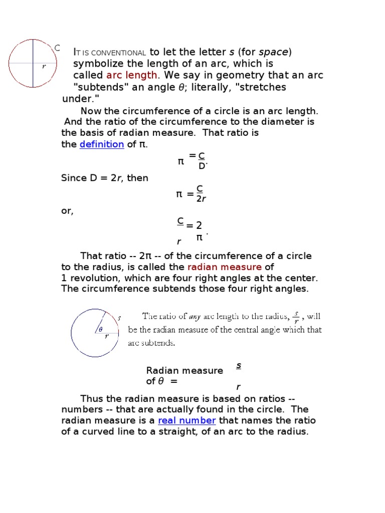 Arc Length | Angle | Trigonometric Functions