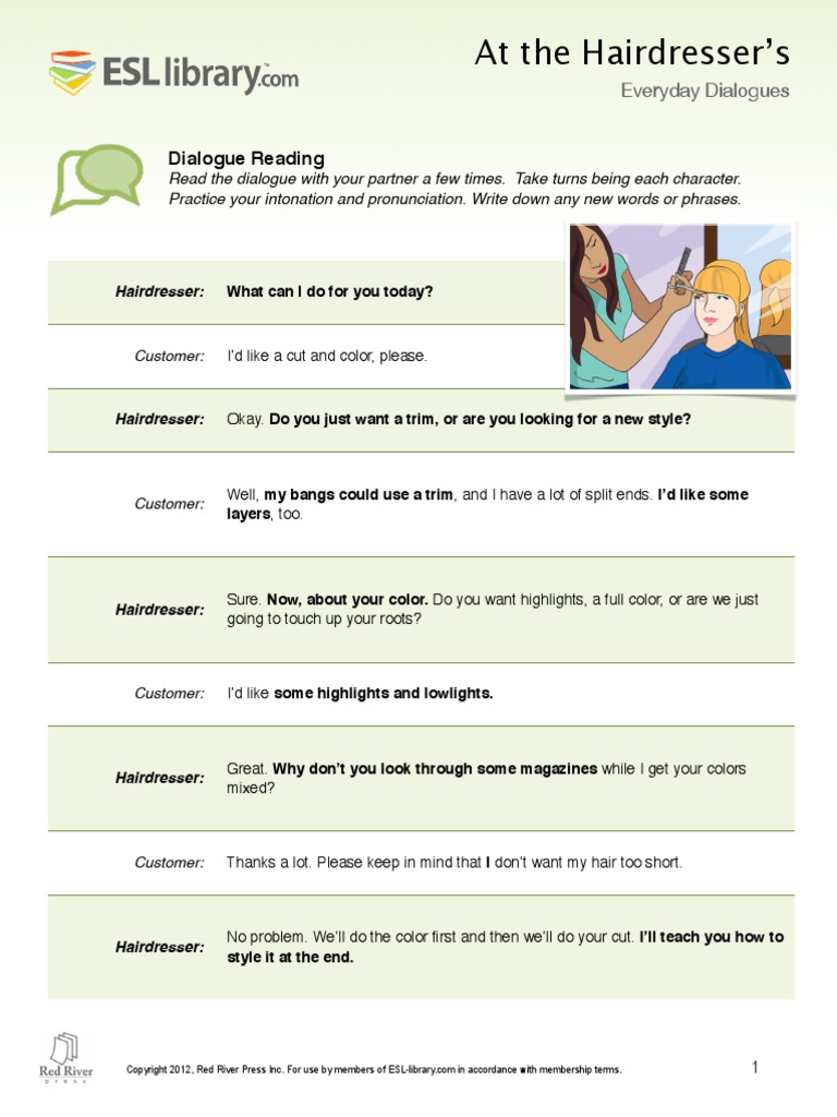 At The Hairdresser's: Dialogue Reading | PDF | Hairdresser | Hair