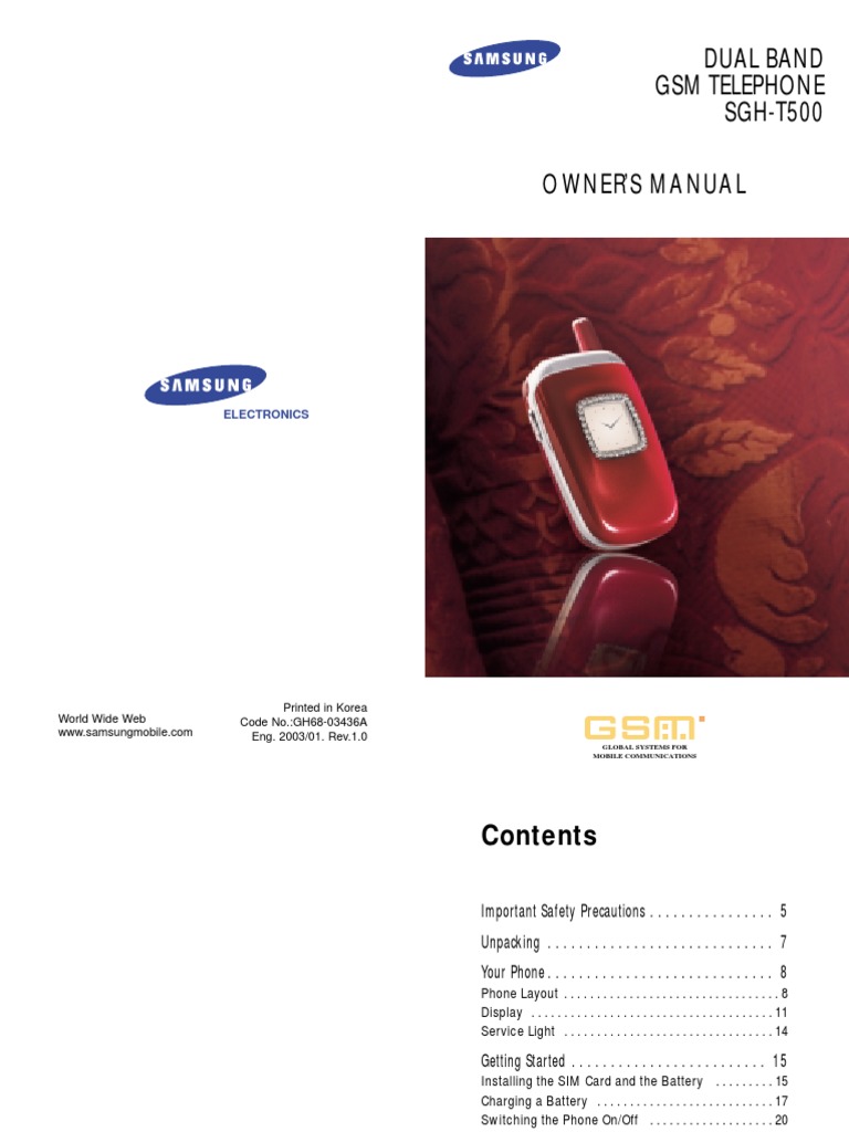 Owner'S Manual: Dual Band GSM Telephone SGH-T500 | PDF | Telephone ...