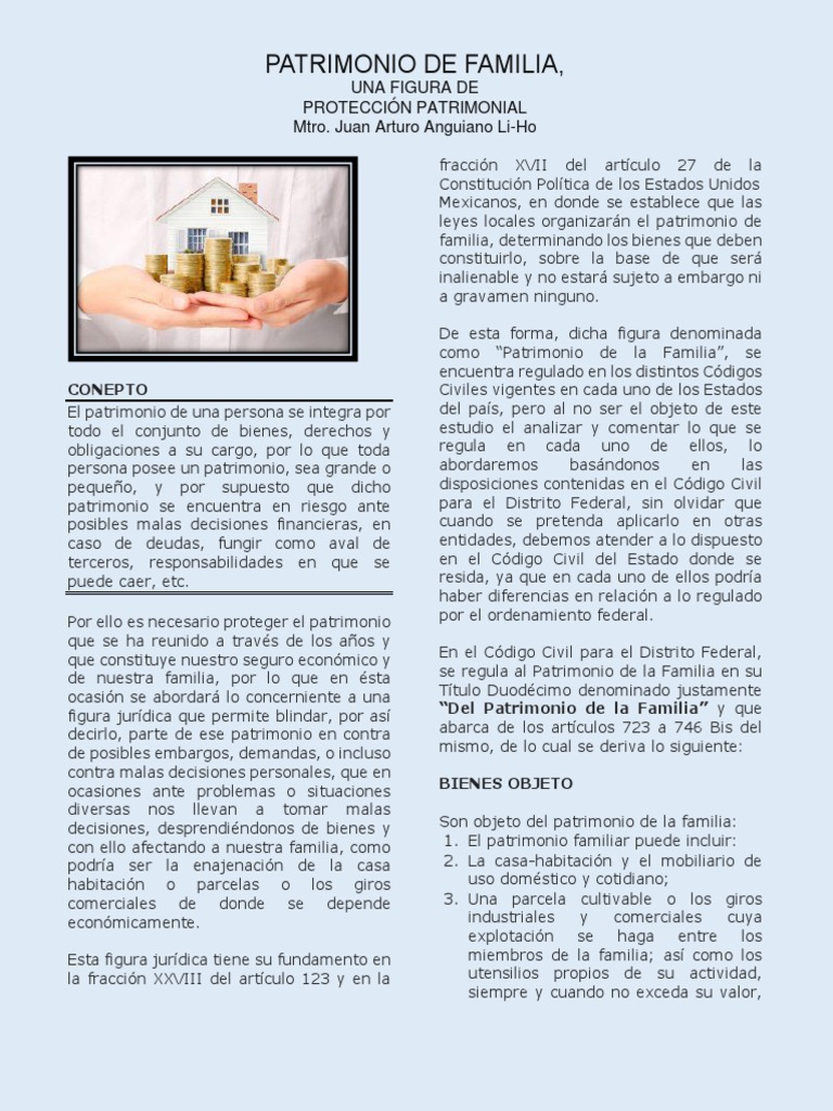 Articulo para Periodico El Patrimonio Familiar | PDF | Bienes (Ley) | Dominio eminente