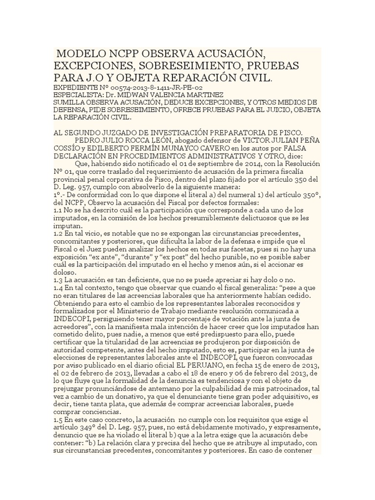 Modelo NCPP Observa Acusación | PDF | Violación | Derecho penal