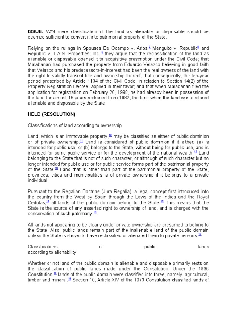 ISSUE: W/N Mere Classification of The Land As Alienable or Disposable ...